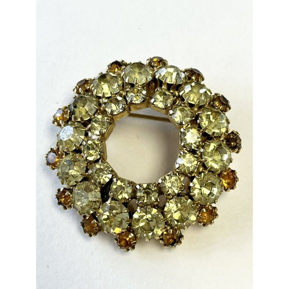 Vintage | Jewelry | Vintage Glass Rhinestone Circle Wreath Brooch Pin ...